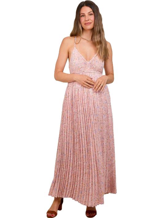 PINKBLUSH Floral Pleated Back Cutout Maxi Dress